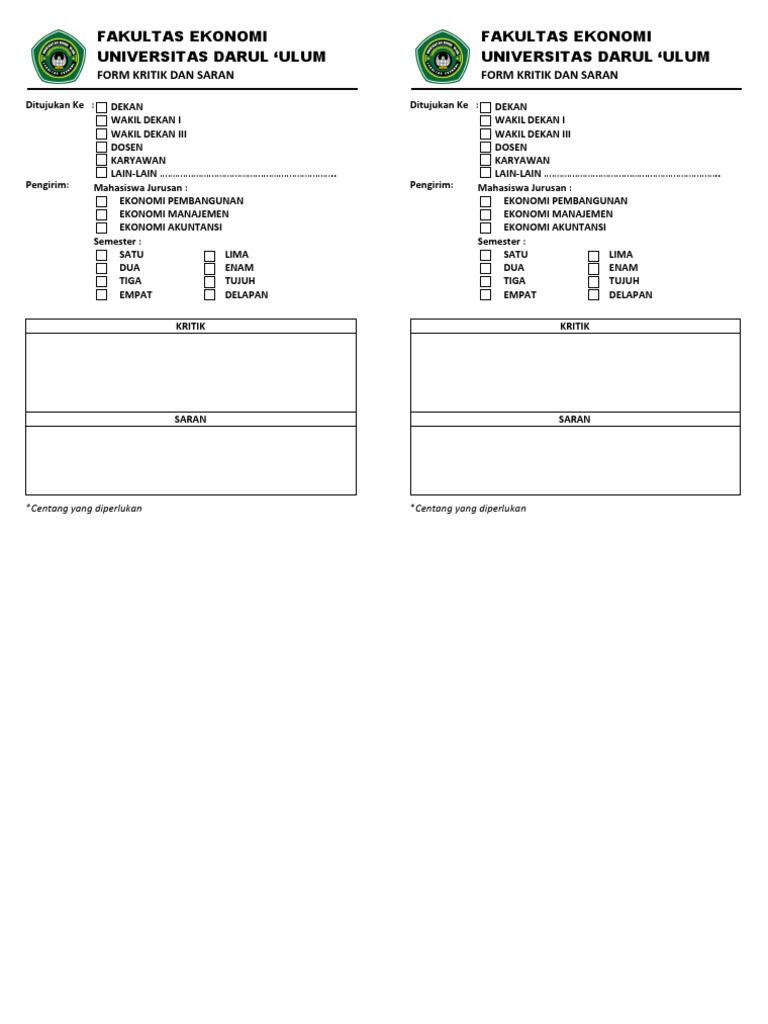 Form Kritik dan Saran Fakultas Ekonomi | PDF