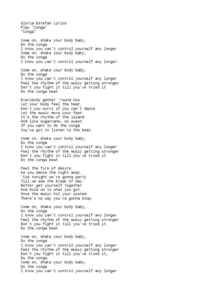 Conga Gloria Estefan Lyrics | PDF