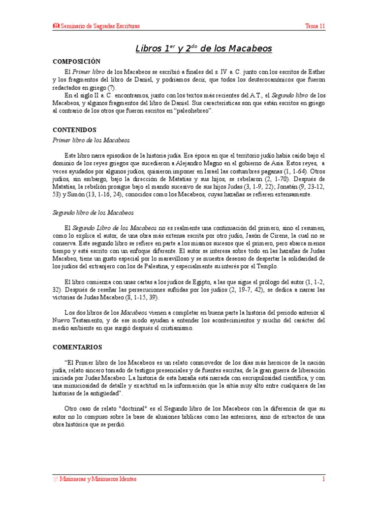 Tema 11 Macabeos 1° y 2° | PDF | Macabeos | Biblia