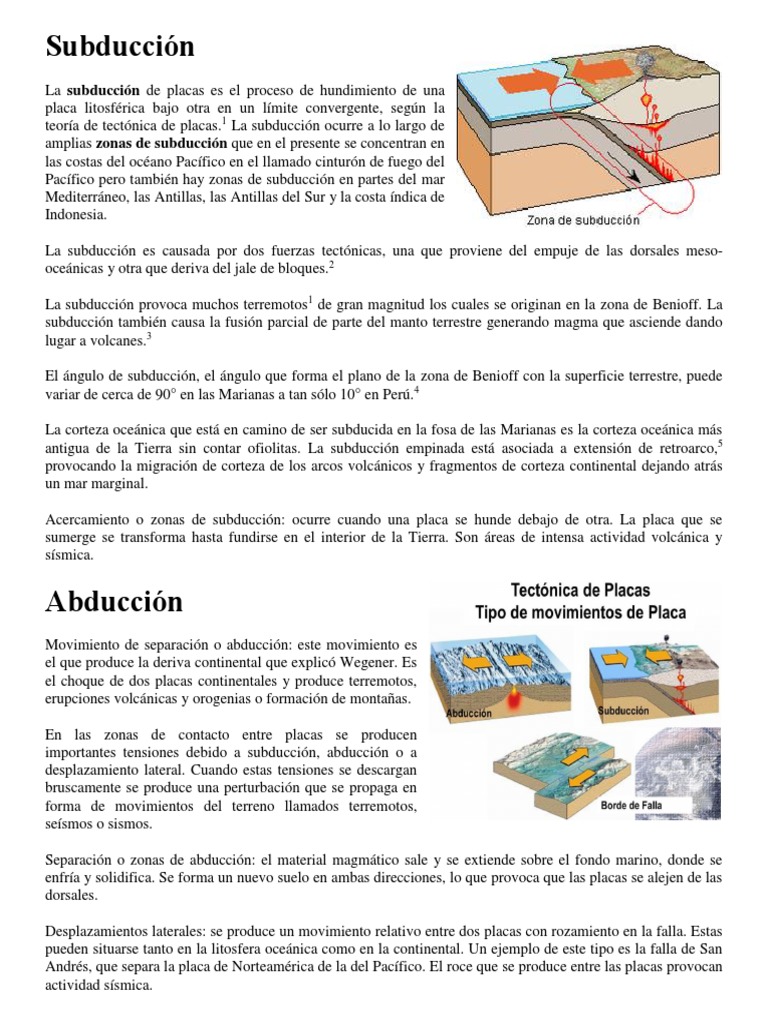 Abduccion y Subduccion (Geografia) 1 Pag | PDF | Tectónica | Geología