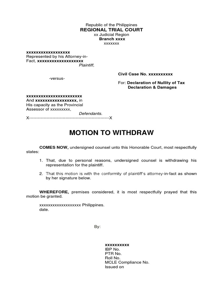 Motion To Withdraw | PDF | Courts | Common Law