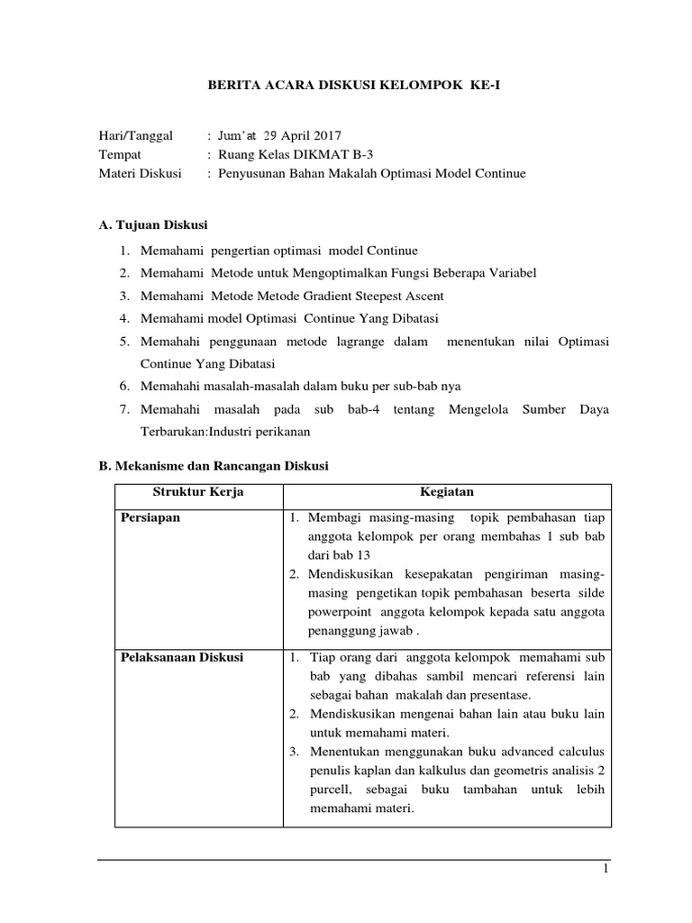 Berita Acara Diskusi Kelompok | PDF