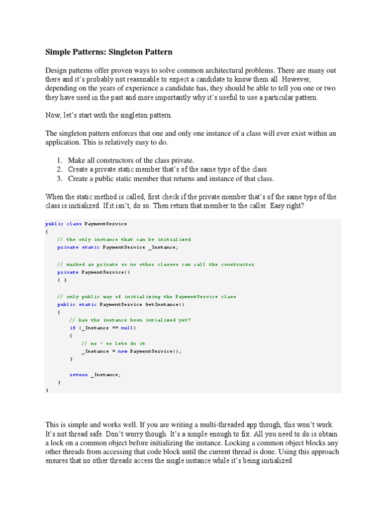 Simple Patterns: Singleton Pattern: Public Class | PDF | Constructor ...