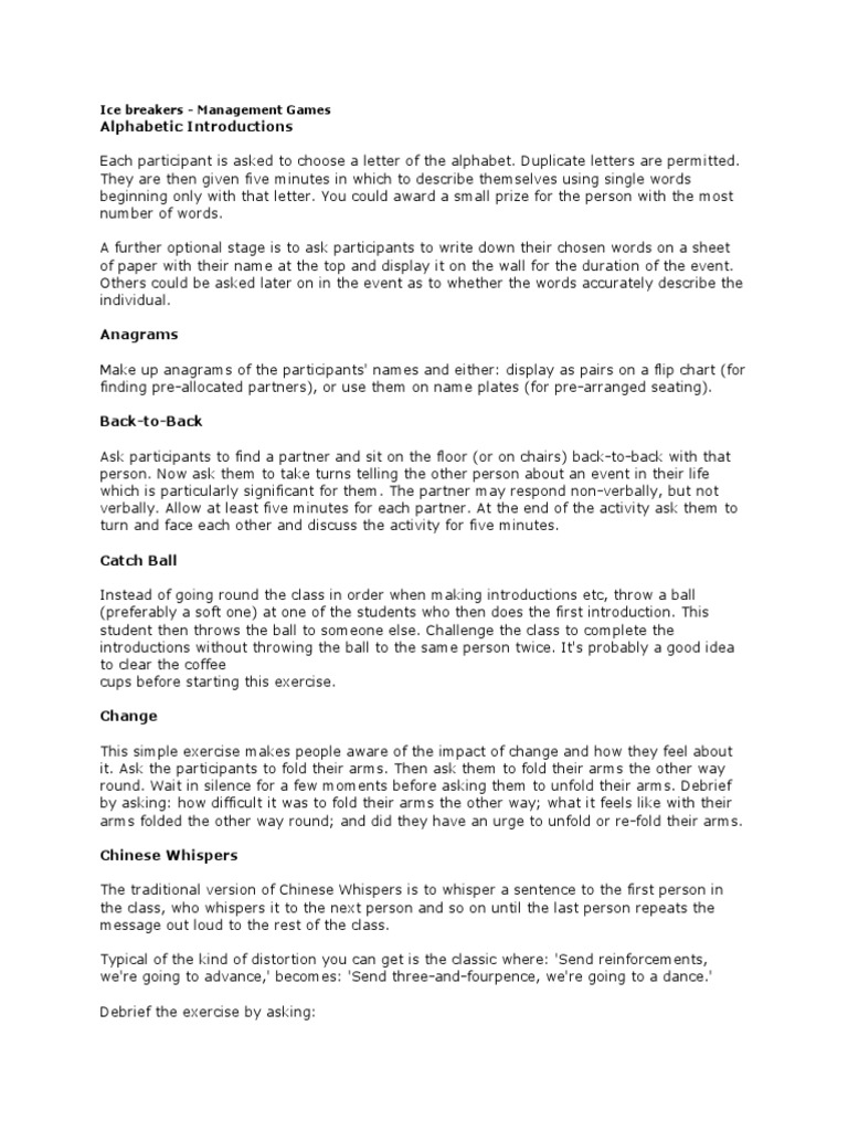 Icebreakers and Team Building Exercises: Descriptions of Fun Activities ...