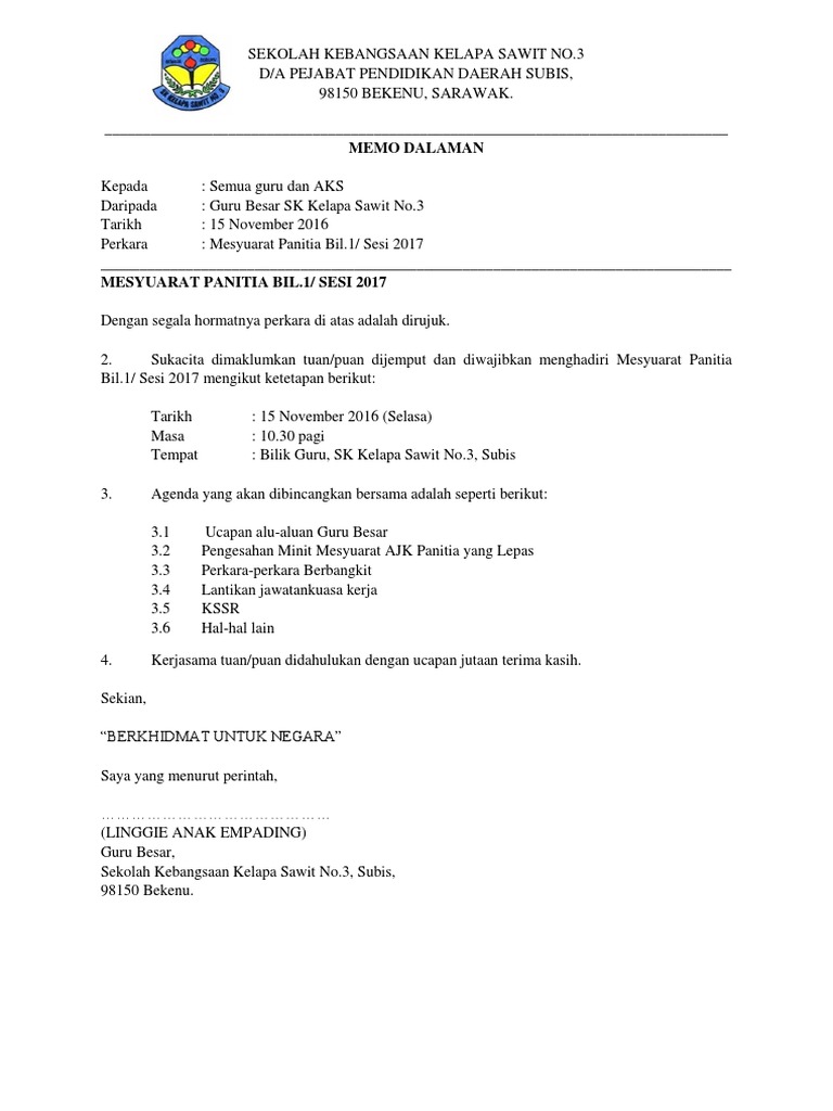 Memo Panggilan Mesyuarat | PDF