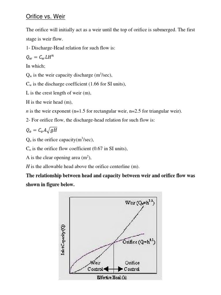 Orifice Vs Weir Flow | PDF | Gases | Dynamics (Mechanics)