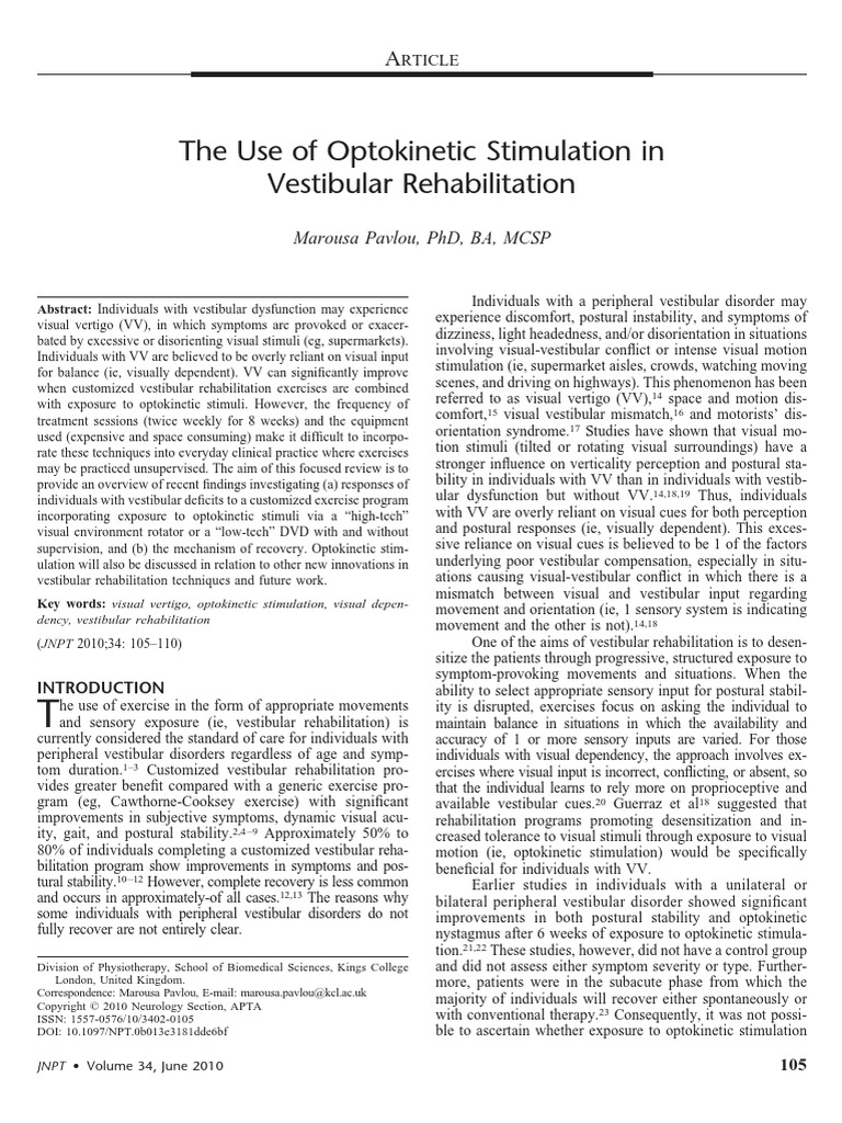 The Use of Optokinetic Stimulation in Vestibular | PDF | Vestibular System | Balance (Ability)
