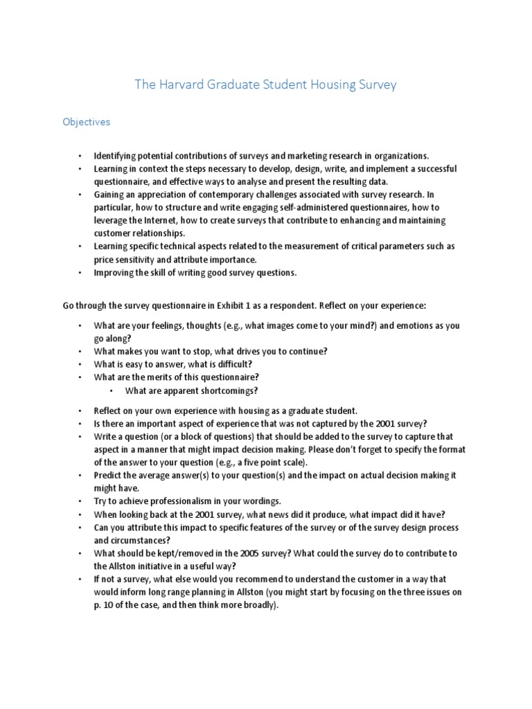 The Harvard Graduate Student Housing Survey | PDF | Survey Methodology ...