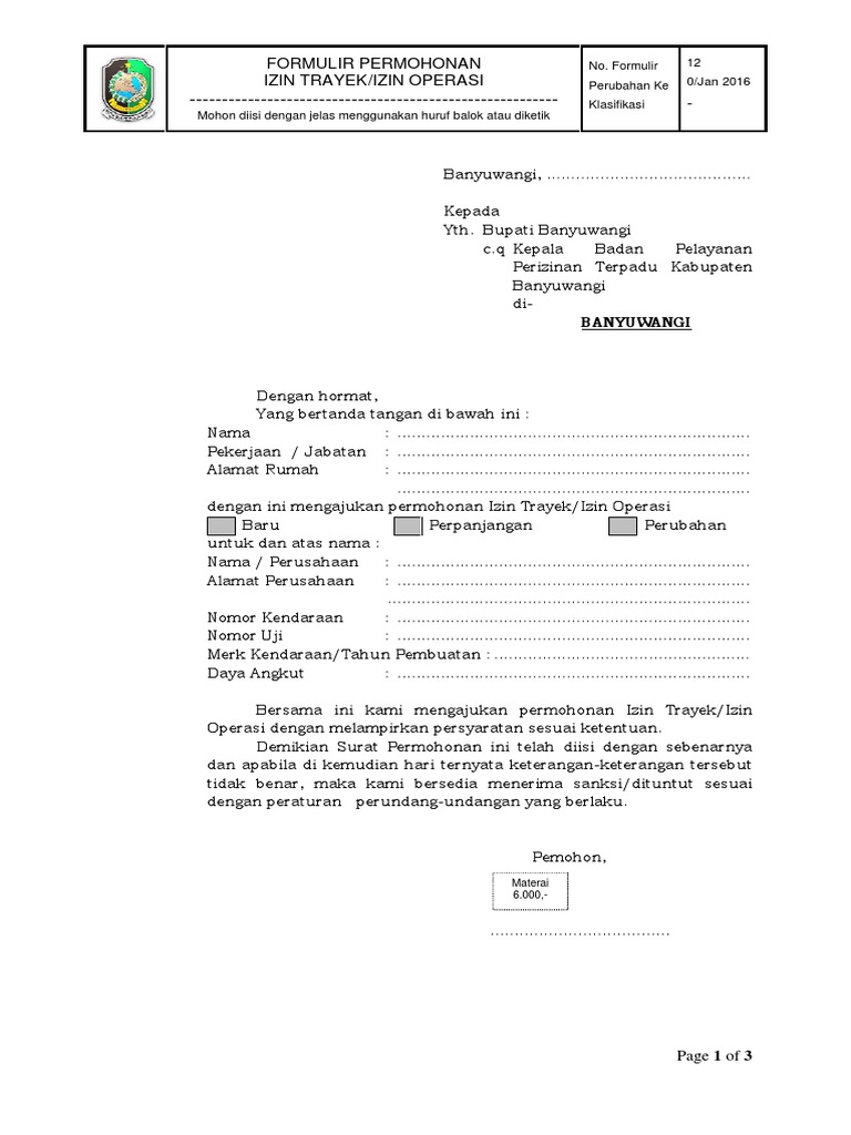 Izin Trayek Izin Operasi | PDF