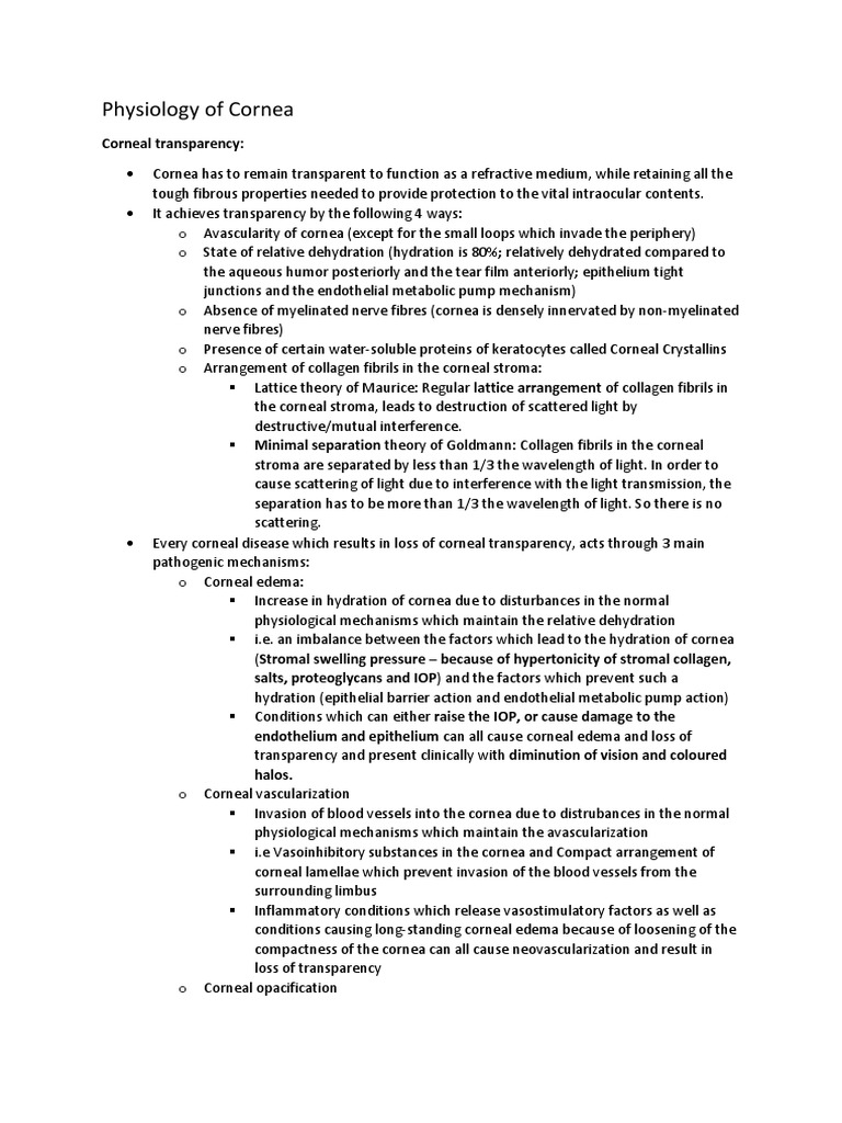 Physiology of Cornea: Corneal Transparency | PDF | Cornea | Medical ...
