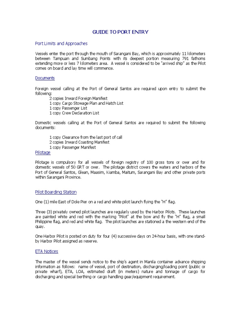 Guide To Port | PDF | Maritime Pilot | Port