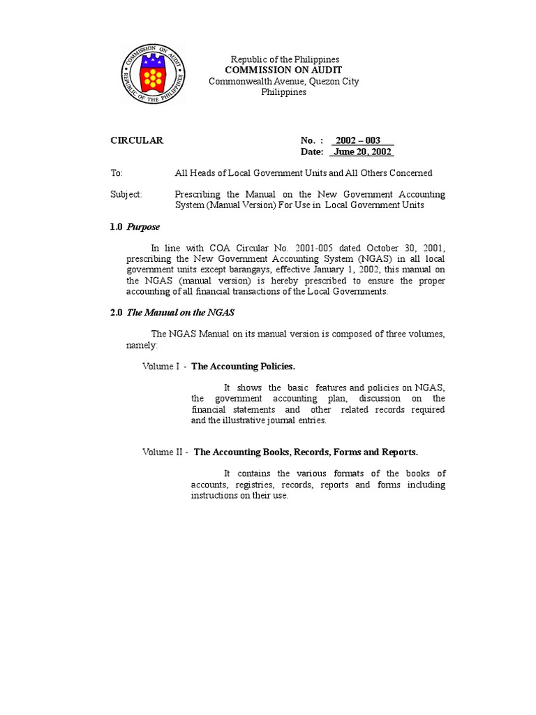 COA Circular No. 2002-003 | PDF