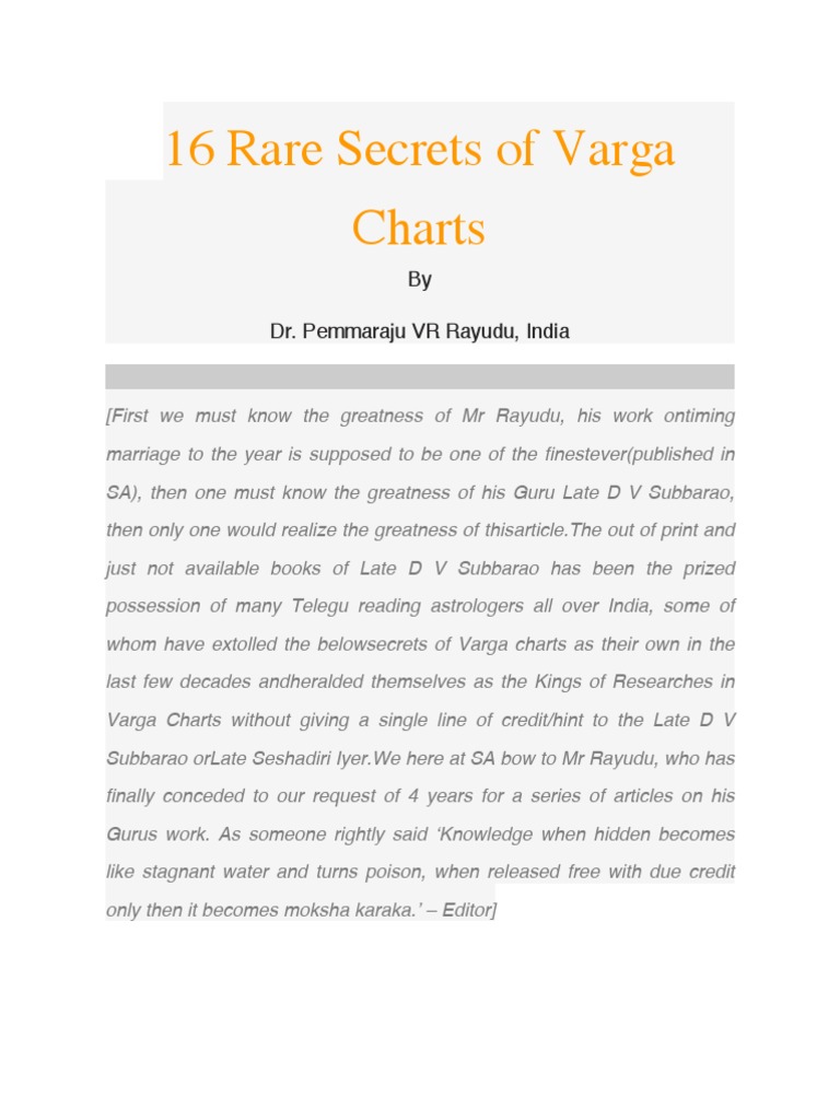 16 Rare Secrets of Varga Charts | Download Free PDF | Occult | Hindu Astrology