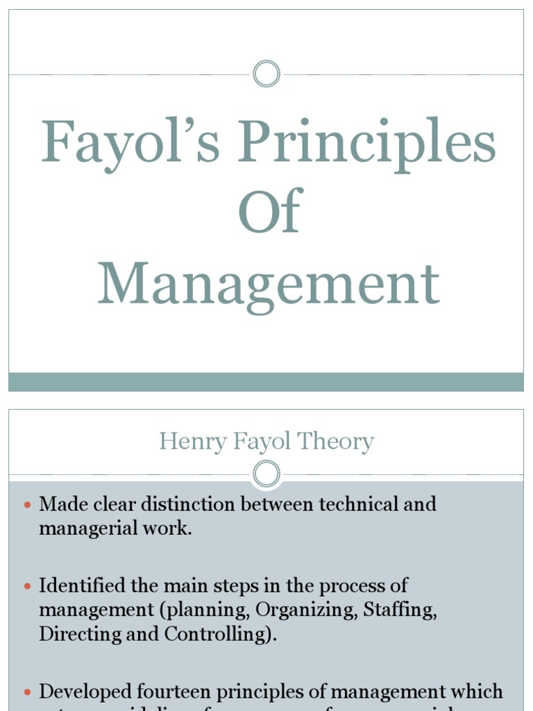 Fayol's Principles of Management | PDF | Decentralization | Employment