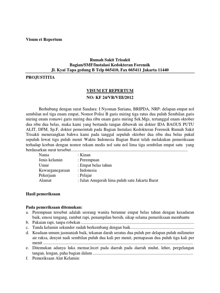 Contoh Visum Et Repertum | PDF