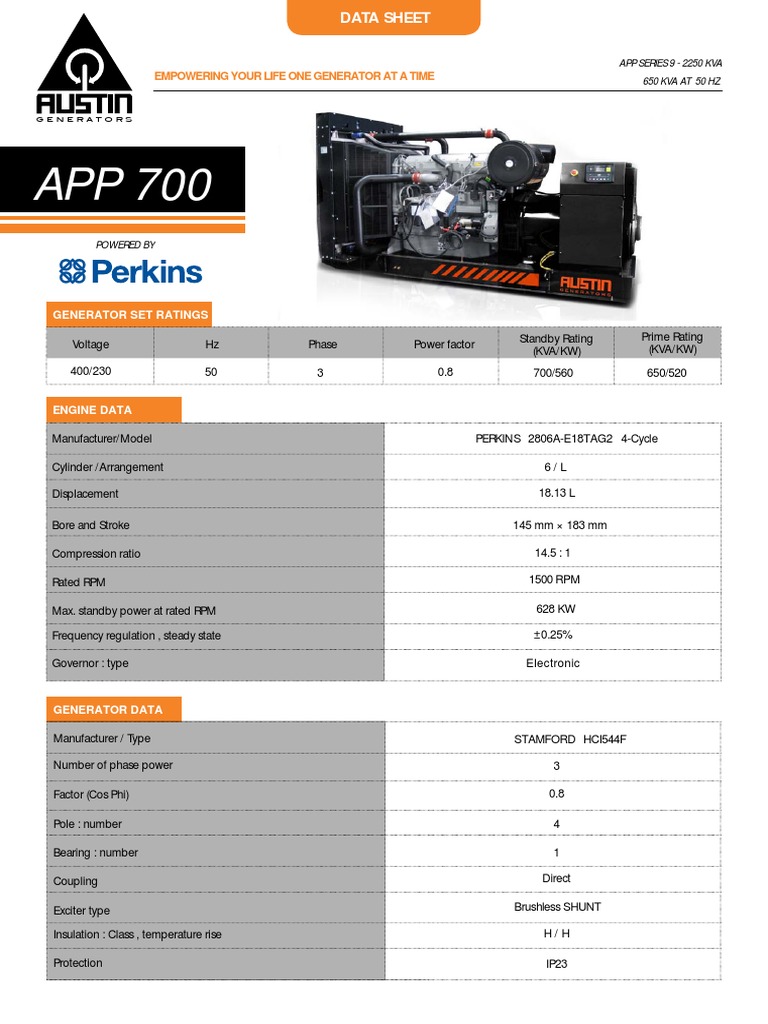 700 KVA Generator Data Sheet | PDF | Rotating Machines | Engine Technology