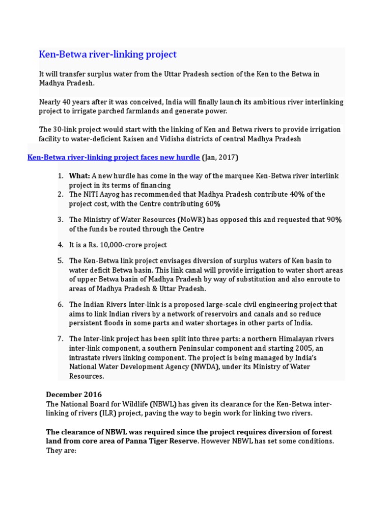 Ken-Betwa River Linking Project Overview | PDF | Conservation | Water
