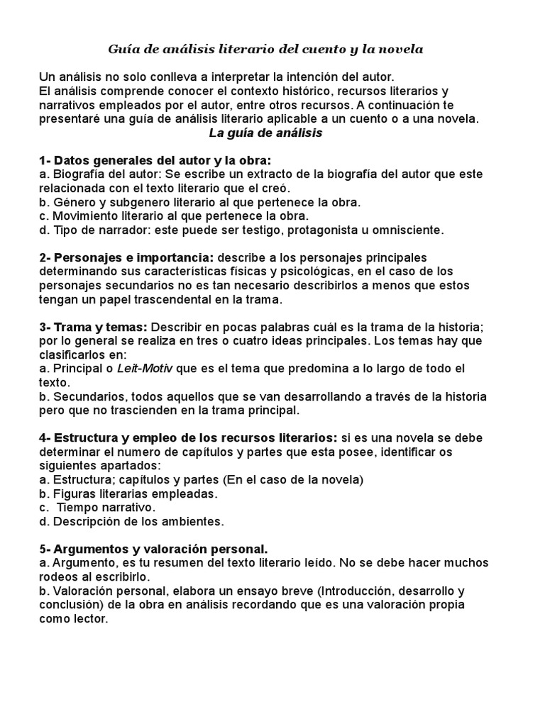 Guía de Análisis del Cuento y Novela | PDF
