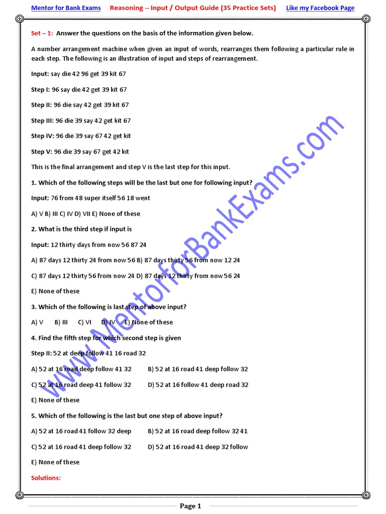 Reasoning - Input Output Guide (35 Practice Sets) - 3 | PDF | Input/Output | Facebook
