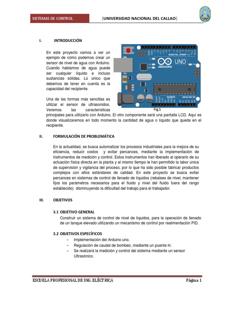 Control de Nivel con Sensor Ultrasonido | PDF | Arduino | Ingenieria ...