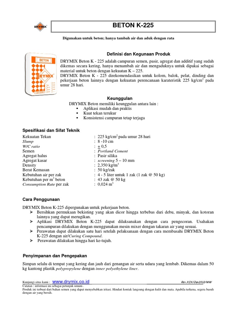 Concrete K-225 Material Properties | PDF
