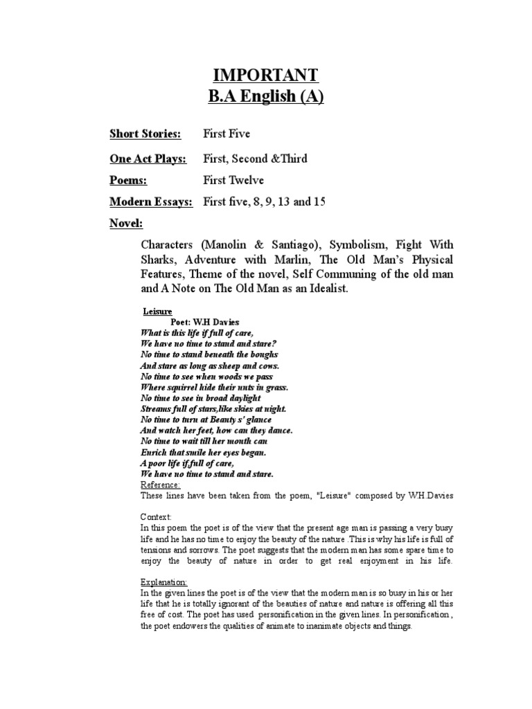 Important For Preparation of BA English Paper A | PDF | Poetry