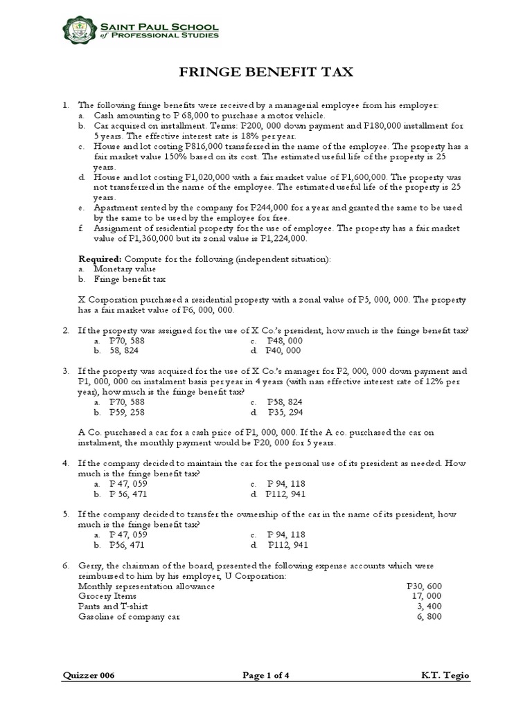 Calculating Fringe Benefits Tax for Various Employee Perks and ...