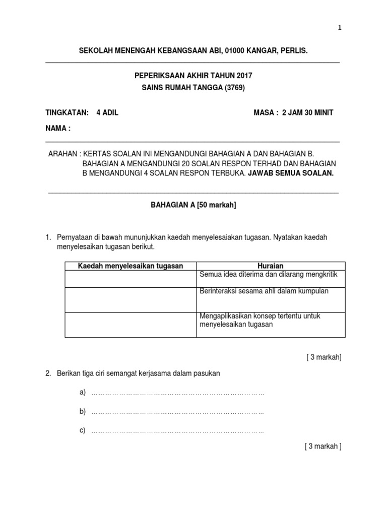 Soalan Akhir Tahun SRT 2017 | PDF