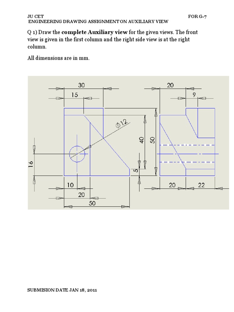 Auxiliary View Drawing Assignment | PDF
