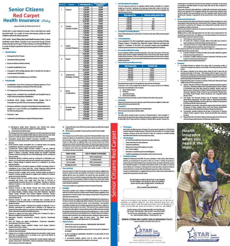 Senior Citizen Red Carpet Brochure | PDF | Insurance | Medicine