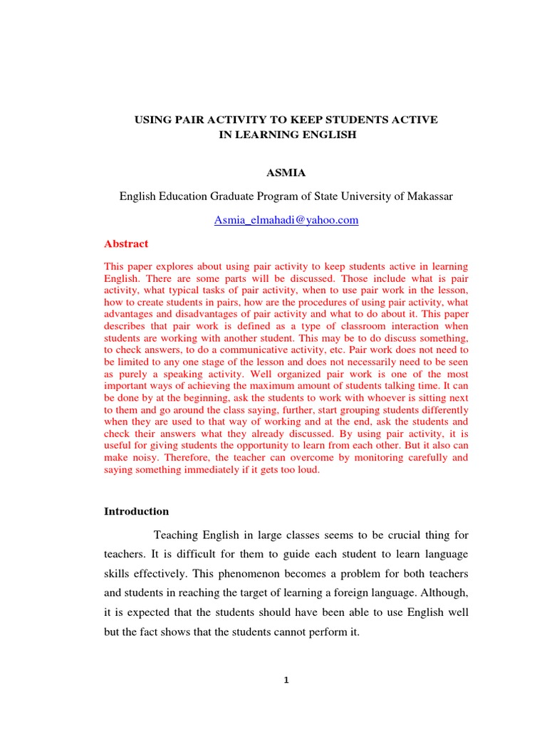 Using Pair Activity To Keep Students Active in Learning English | PDF ...
