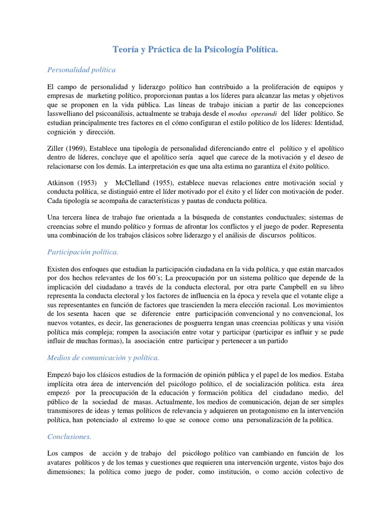 Teoría y Práctica de La Psicología Política. 1 | PDF | Sicología ...