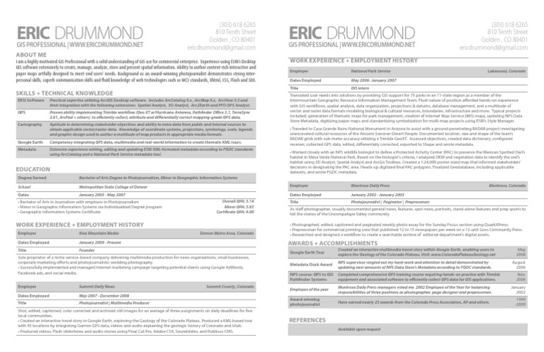 Eric Drummond's GIS Resume | PDF | Arc Gis | Geographic Information System