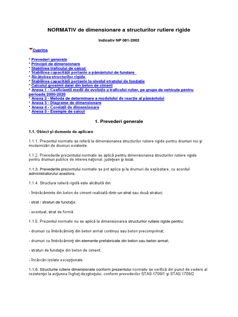 NP 081 2002 NORMATIV de Dimensionare A Structurilor Rutiere Rigide | PDF
