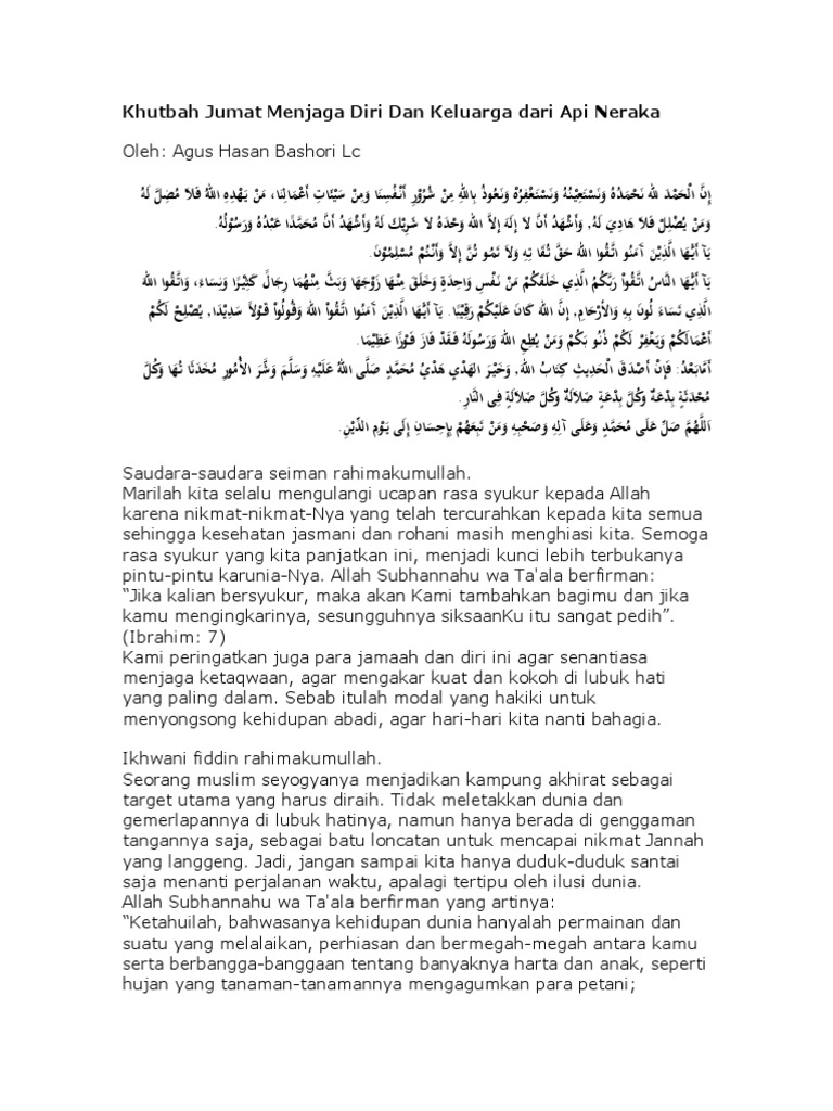 Khutbah Jum At Menjaga Diri Dan Keluarga Dari Api Neraka Pdf
