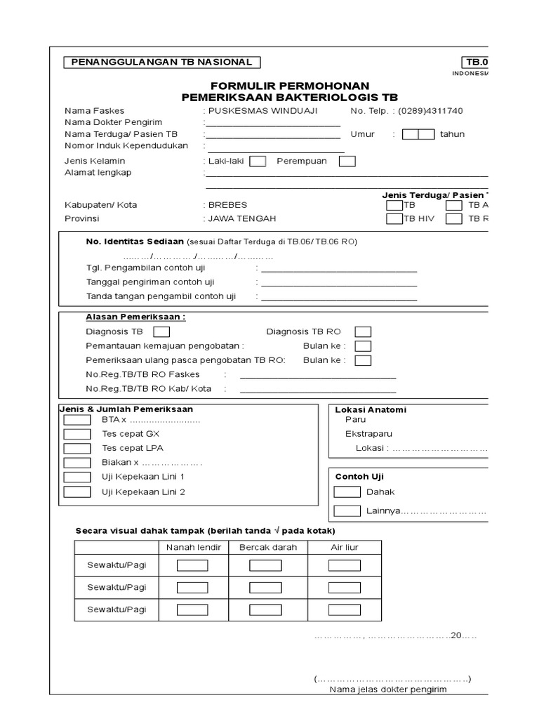 Formulir Permohonan Pemeriksaan TB | PDF