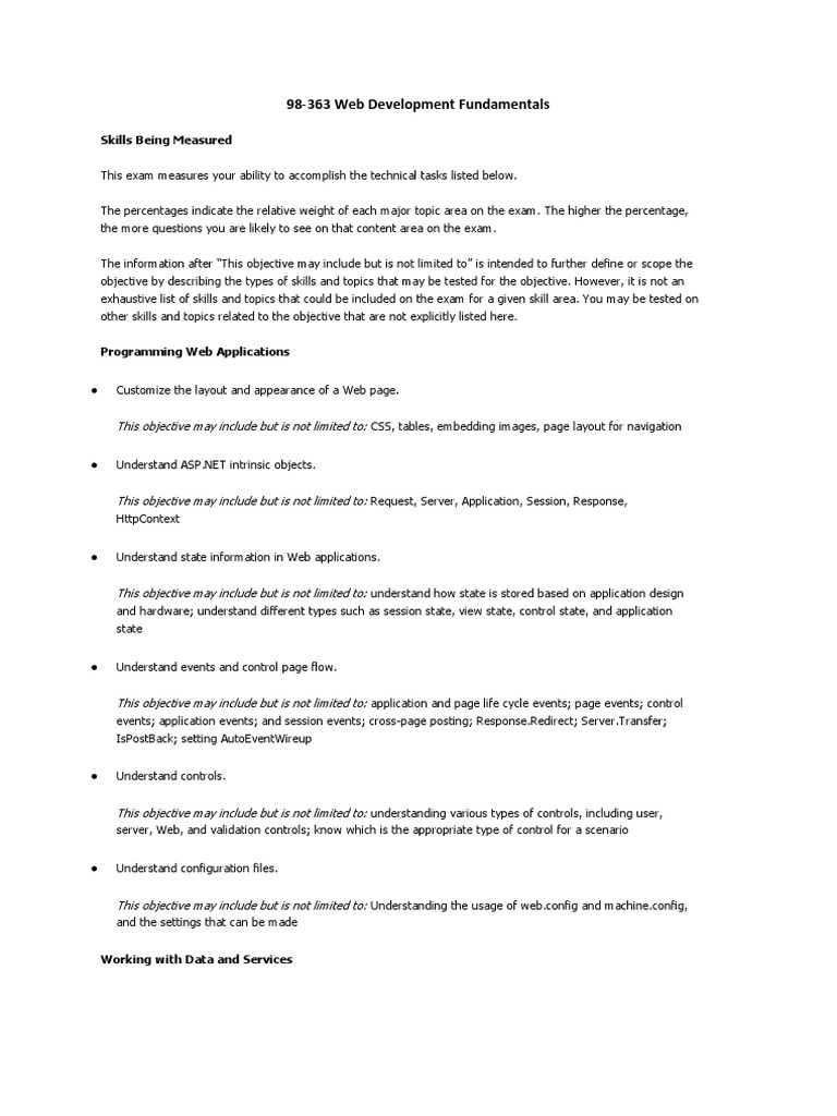 98-363 Web Development Fundamentals - Skills Measured | PDF | Dynamic ...