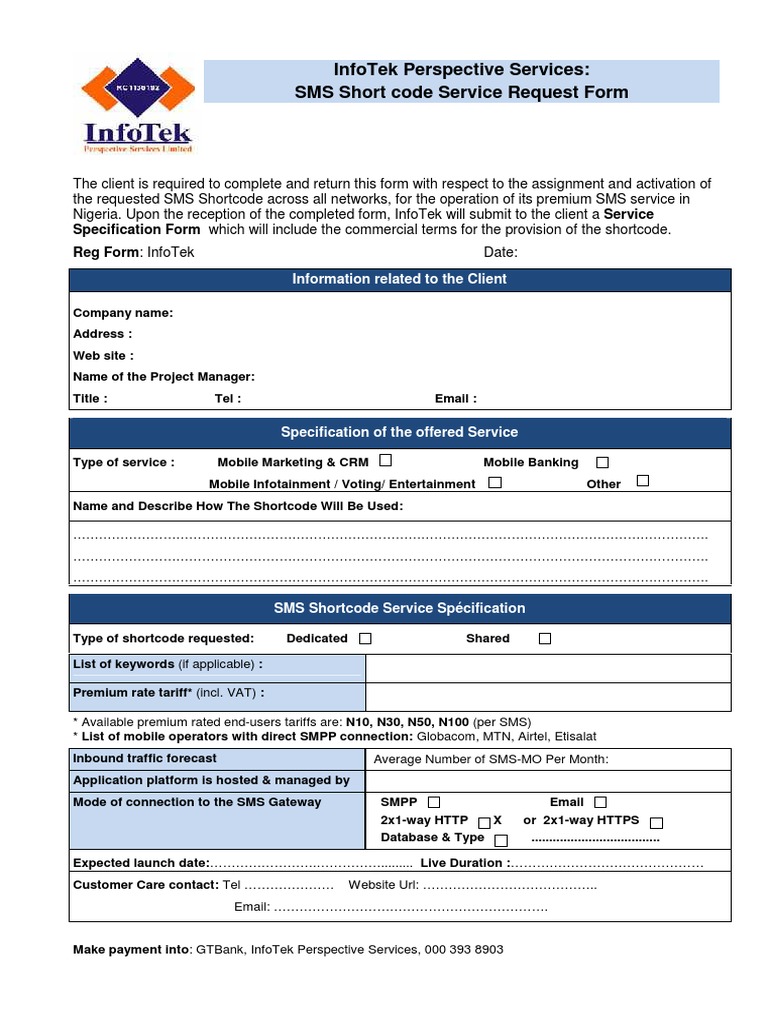 SMS Shortcode Service Request Form | PDF