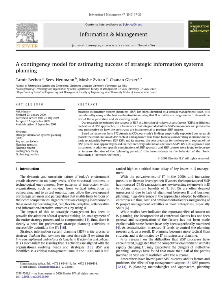 Information & Management: Tamir Bechor, Seev Neumann, Moshe Zviran ...