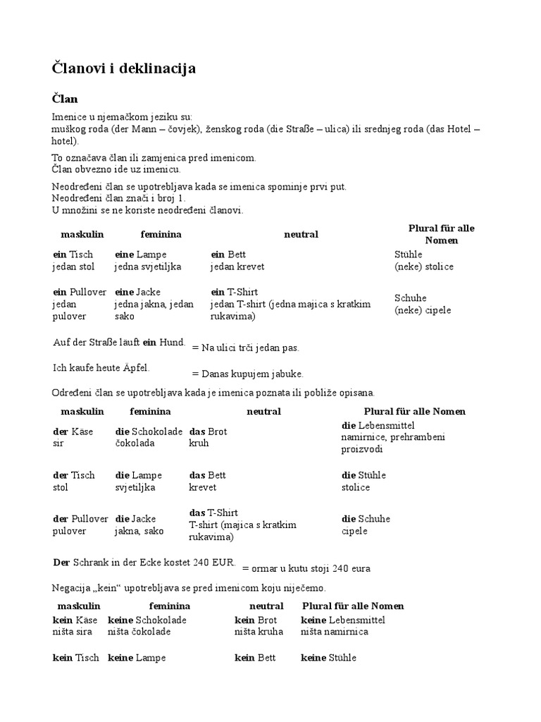 Nemacki Jezik - Imenice I Gramaticki Clanovi | PDF