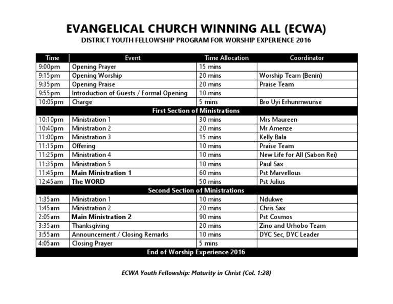 Evangelical Church Winning All (Ecwa) : District Youth Fellowship ...