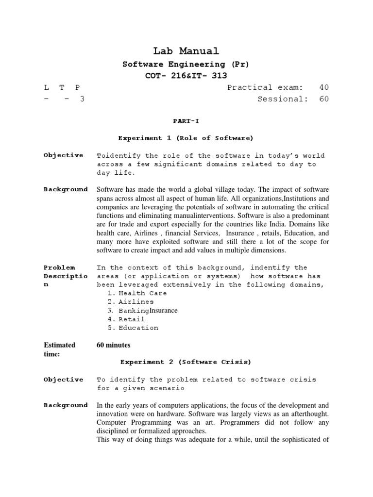 COT-216 and IT-313 Software Engg Lab Questions | PDF | Software ...