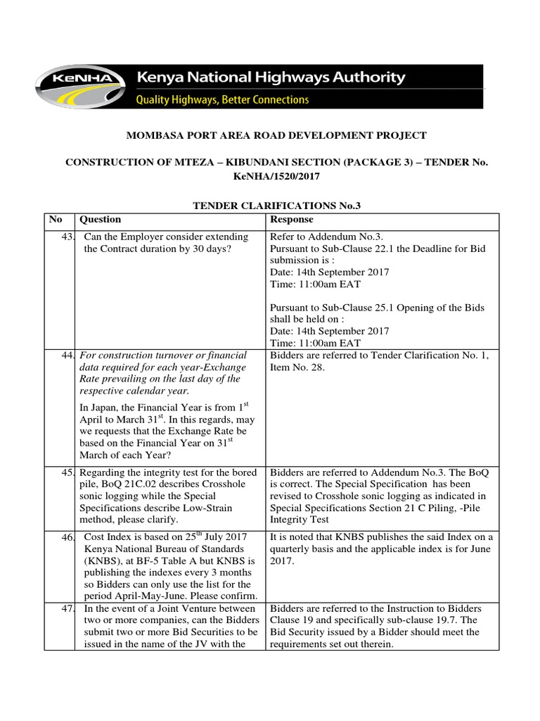 01_Package 3 - Tender Clarifications No.3 | Value Added Tax | Taxes