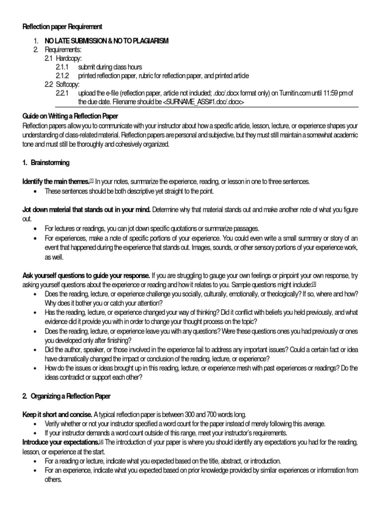 Reflection Paper Instructions | Lecture | Academic Publishing