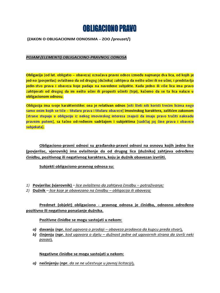 Obligacije - Skripta | PDF