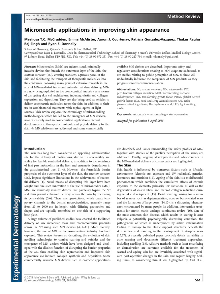 Microneedles for Skin Rejuvenation | PDF | Scar | Skin