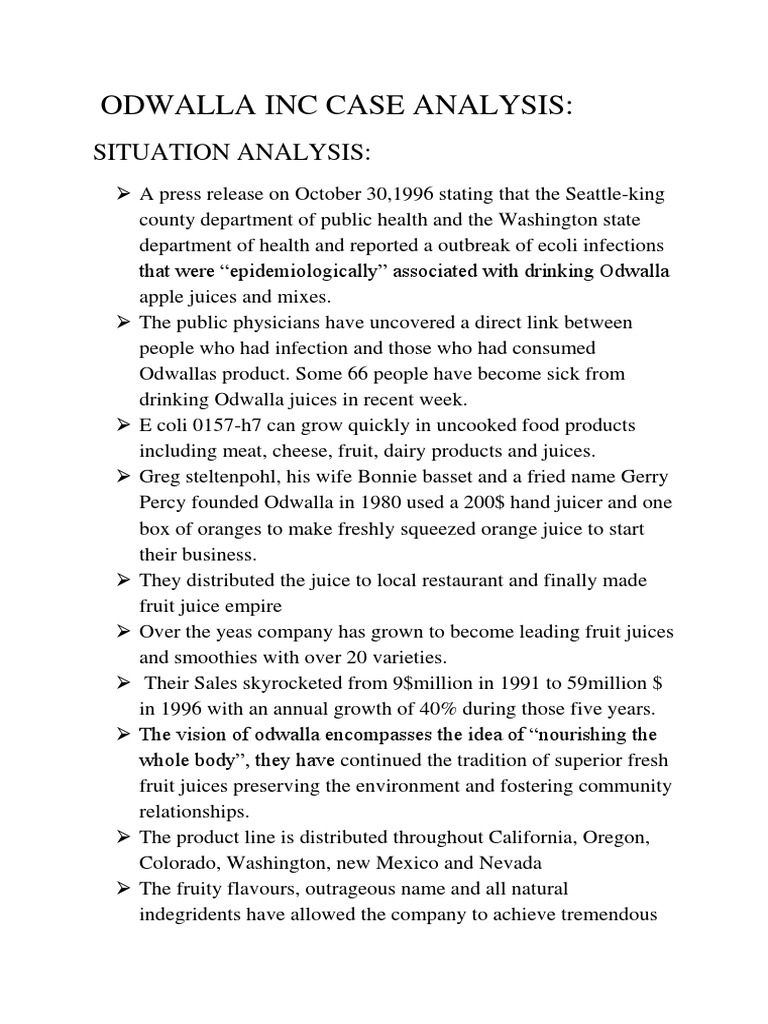 Odwalla Inc Case Analysis | PDF | Juice | Diet & Nutrition