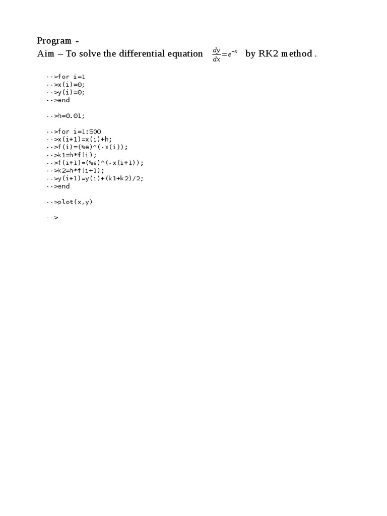 Program - Aim - To Solve The Differential Equation by RK2 Method | PDF