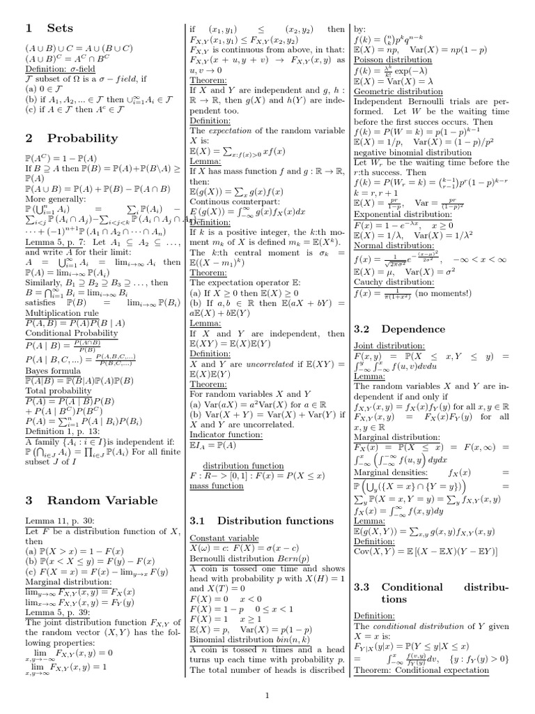 cheatsheet.pdf | Stochastic Process | Probability Theory