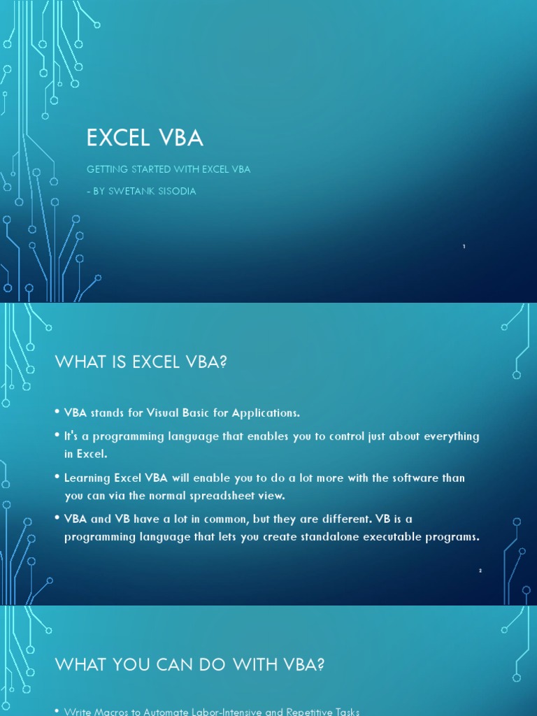 Excel Vba | PDF | Visual Basic For Applications | Microsoft Excel